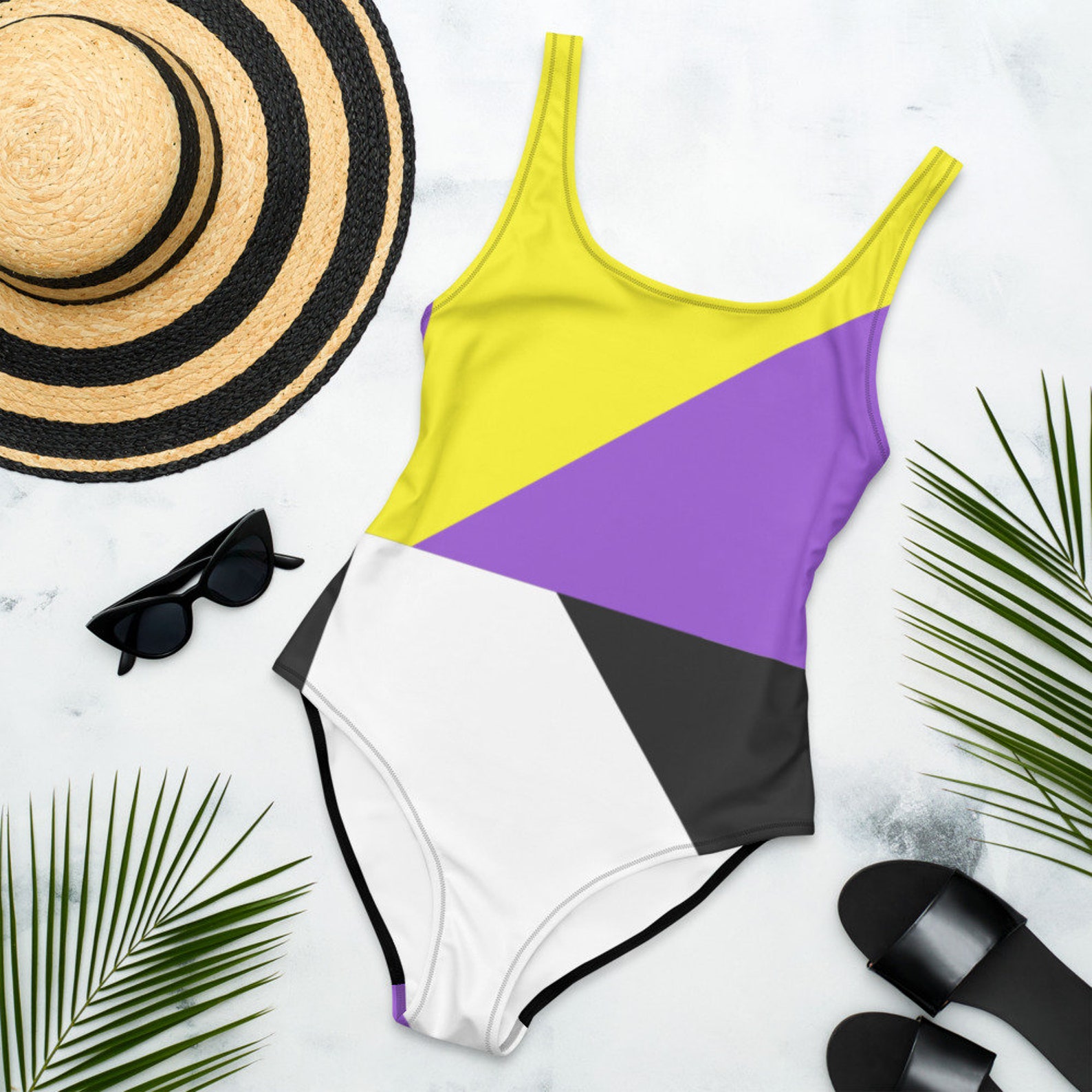 Non-binary Pride Swimsuit / Enby Flag Color Block One-piece - Etsy ...