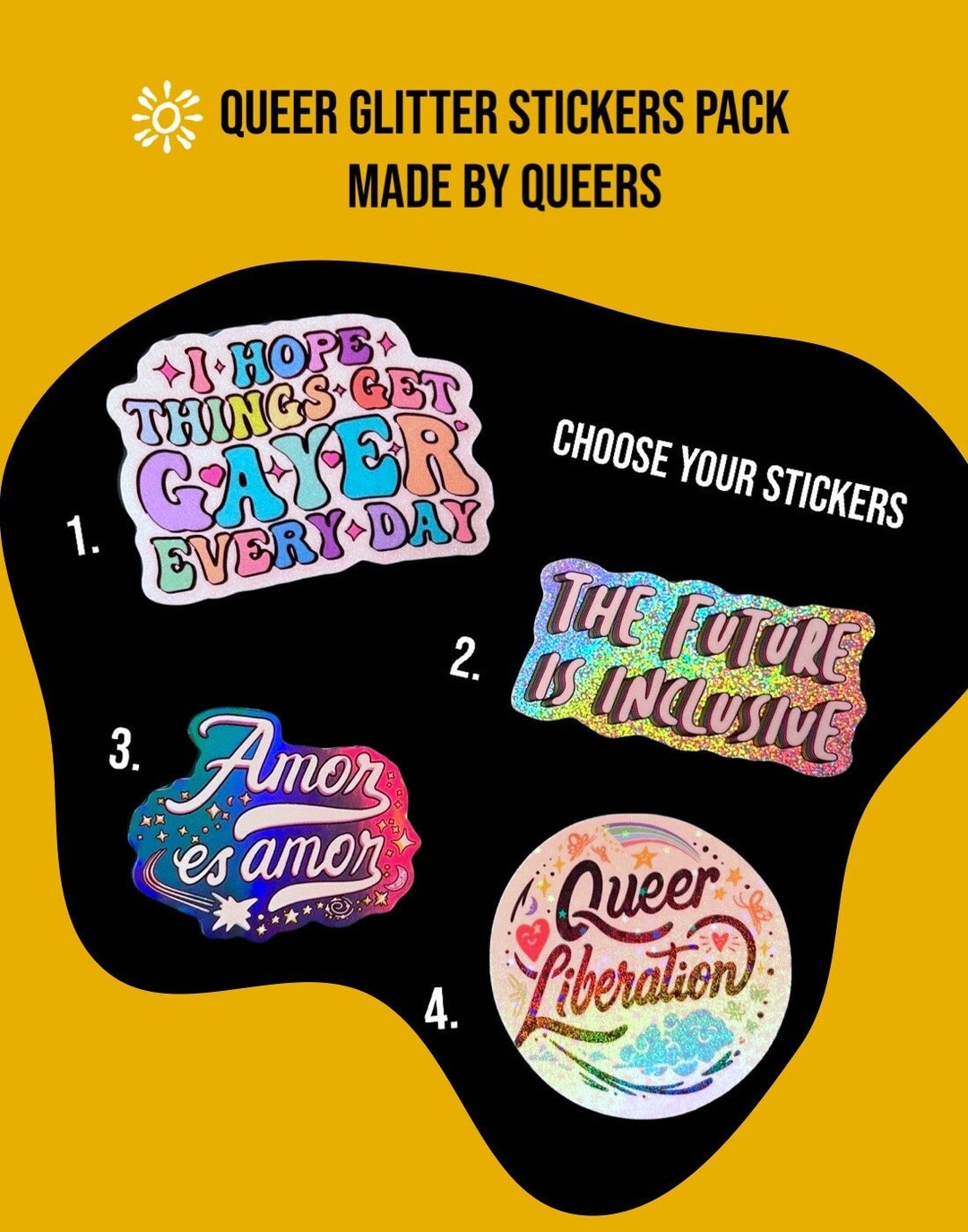 Queer Sticker Pack Holographic Glitter Queer Made Waterproof Stickers ...