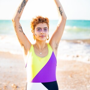 Non-binary Pride Swimsuit / Enby Flag Color Block One-piece - Etsy
