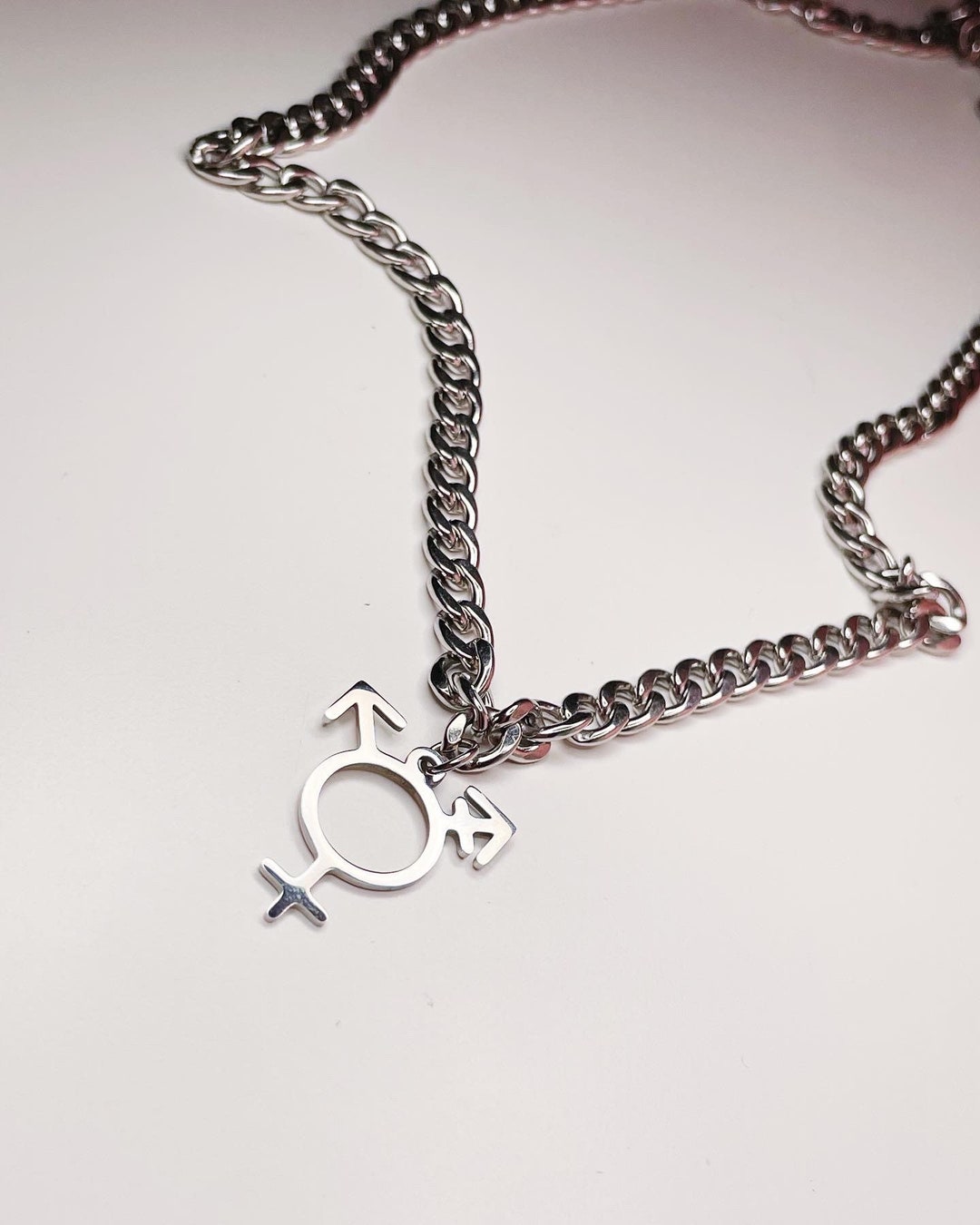 Transgender Necklace / Trans Pride Cuban Chain / Trans Symbol Charm ...