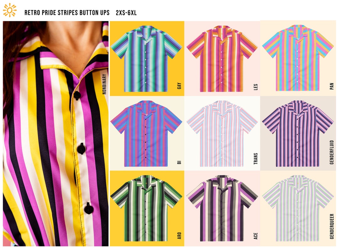Retro Pride Stripes Button Shirts / LGBTQ+ Pride Button Ups / Nonbinary ...