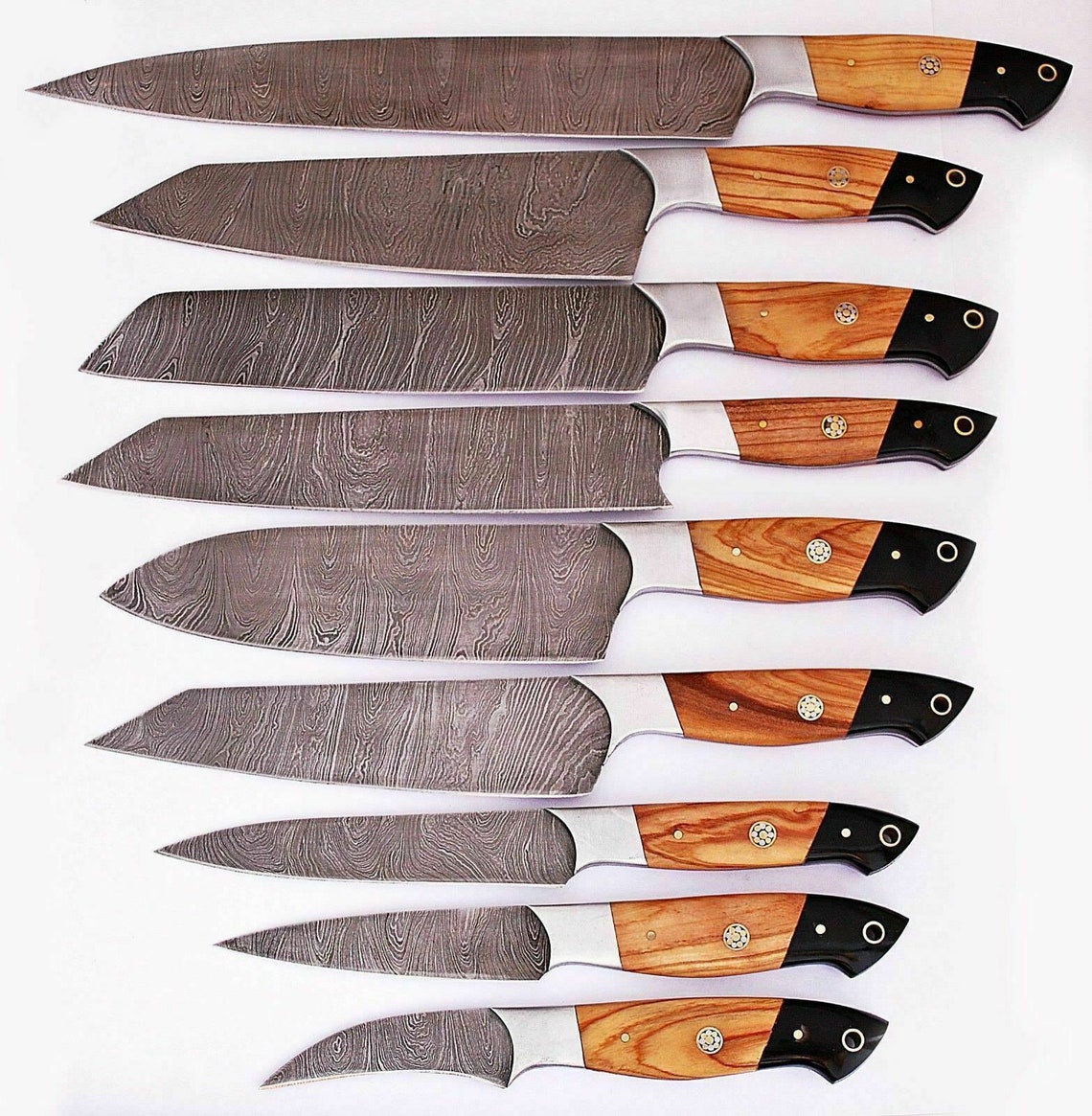 Hand Forged Damascus Steel Chef Knife Set With Bone/horn - Etsy