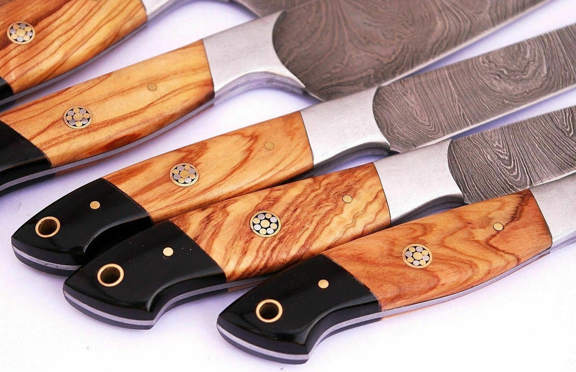 Hand Forged Damascus Steel Chef Knife Set With Bone/horn - Etsy