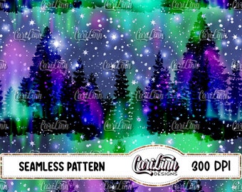 Aurora Penguin Winter Wonderland Digital Pattern Snowy Night, Northern ...