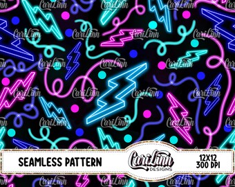 Neon Bolts Seamless Pattern, Neon Lightning Bolts, Bolts Clipart, Neon ...