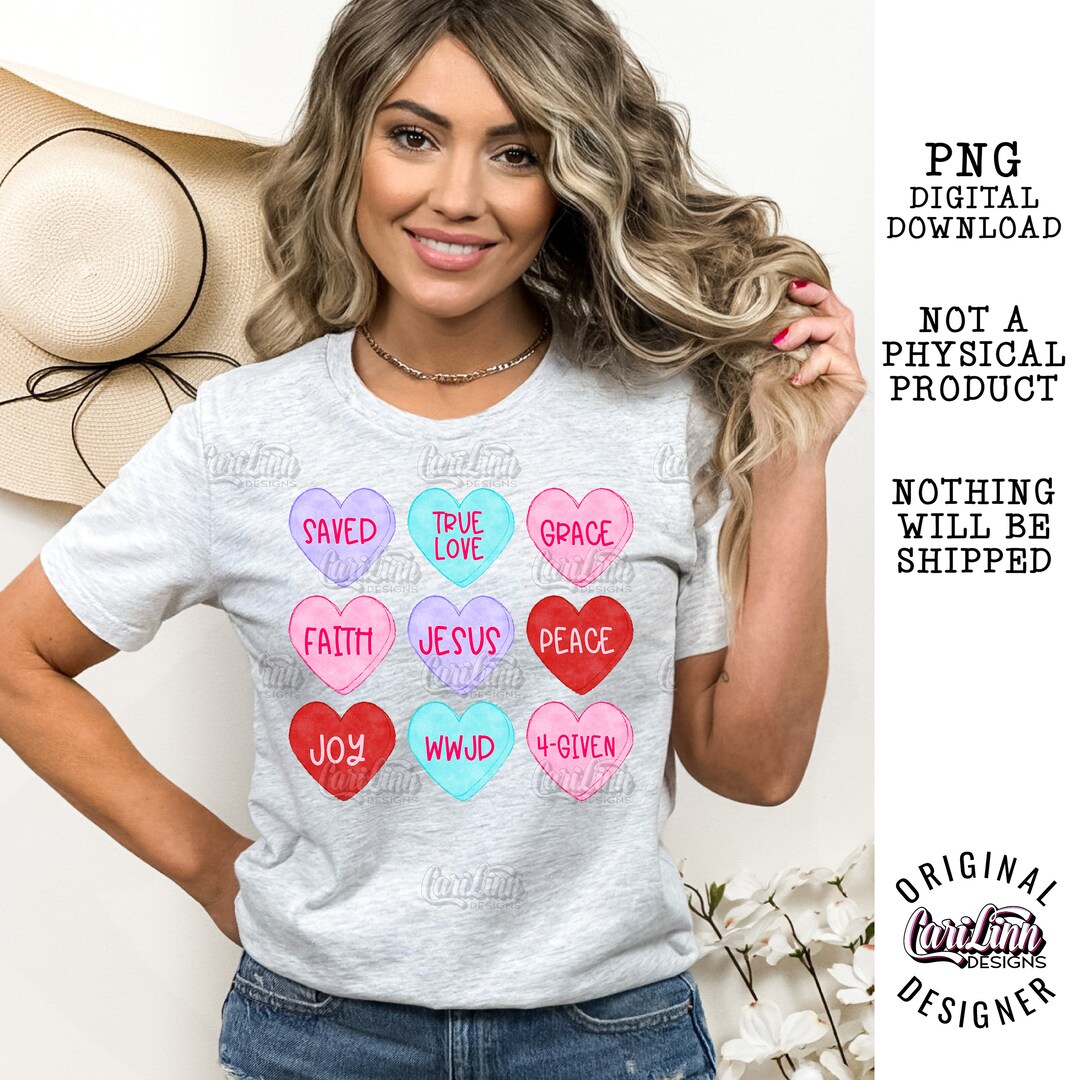 Christian Candy Hearts, PNG Digital Download for Sublimation, DTF, DTG ...