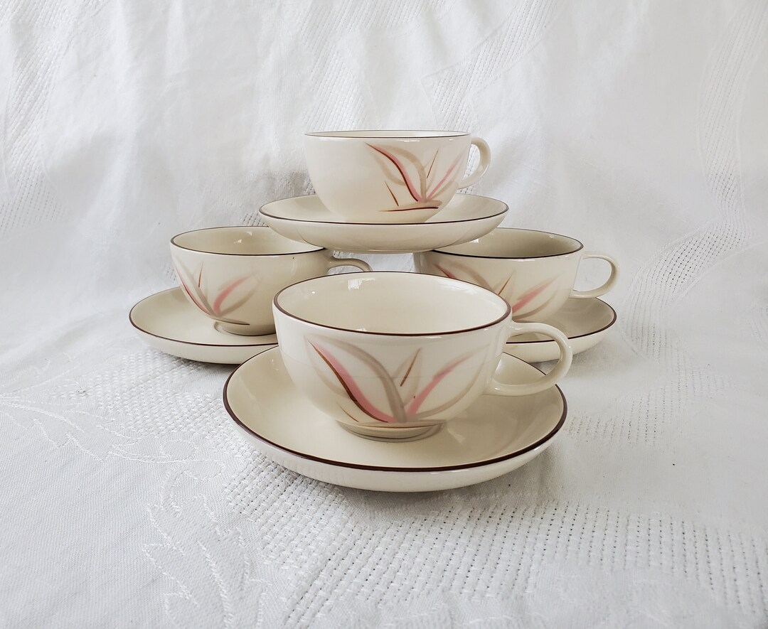 VINTAGE "dragon Flower" Winfield Ware Flat Cups and Saucers, Set of 4 ...