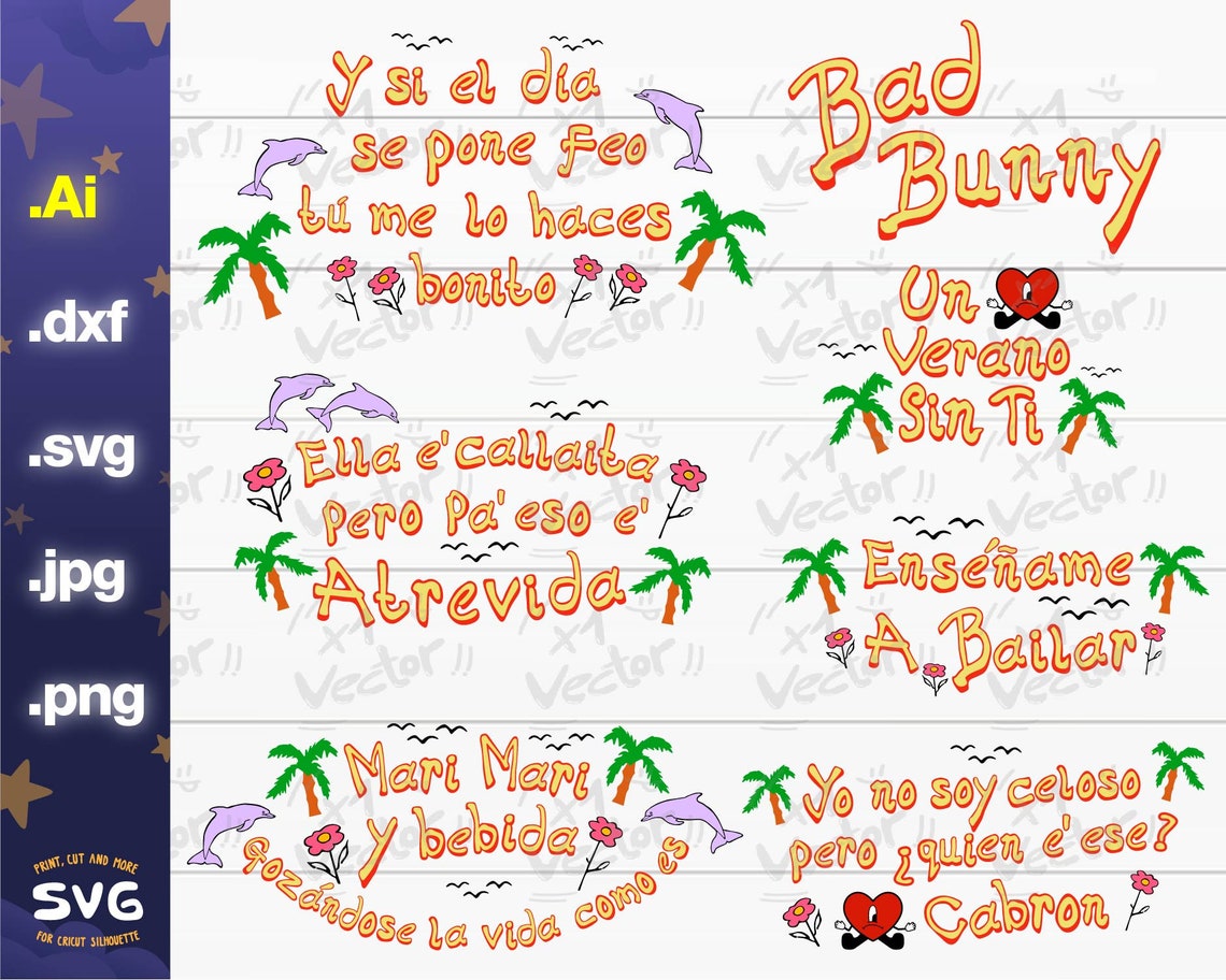 Bad bunny frases letras SVG/DXF/JPG/Png - Etsy España
