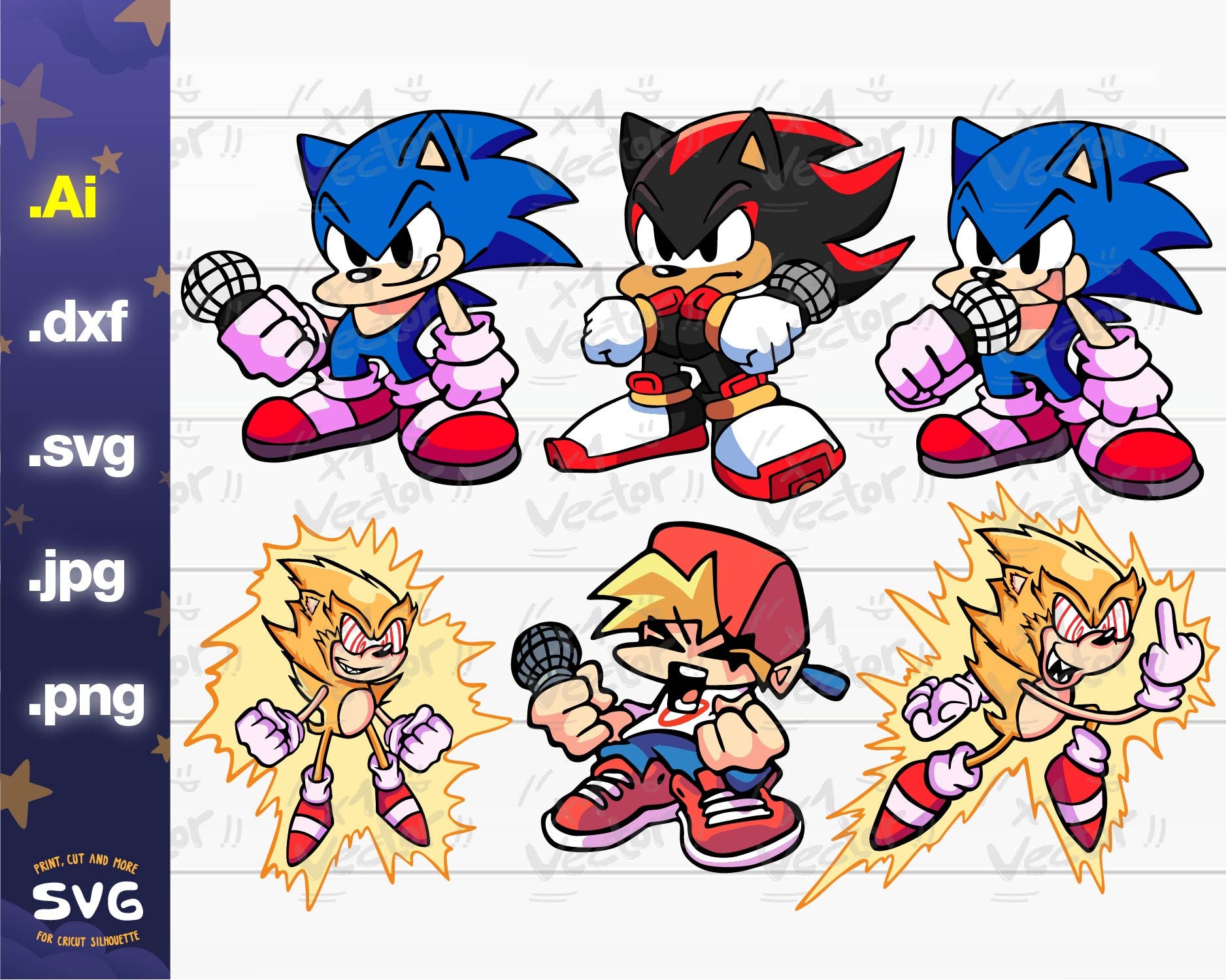 Sonic the hedgehog Shadow fnf SVG fnf characters Cricut - Etsy México