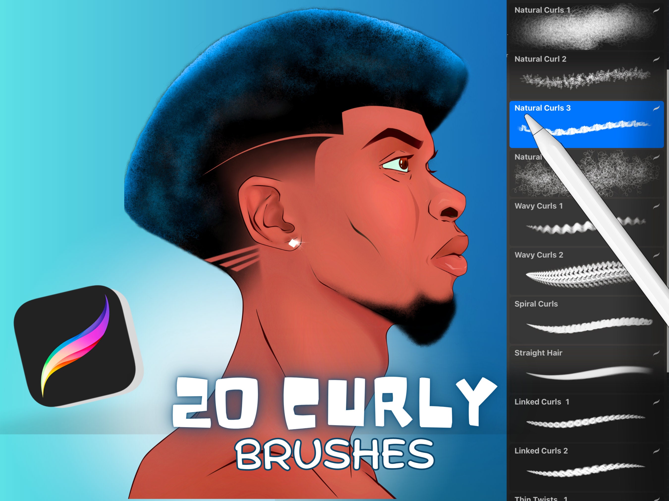 Procreate Natural Hair Brushes, Procreate Wavy Hair Brushes, Procreate ...