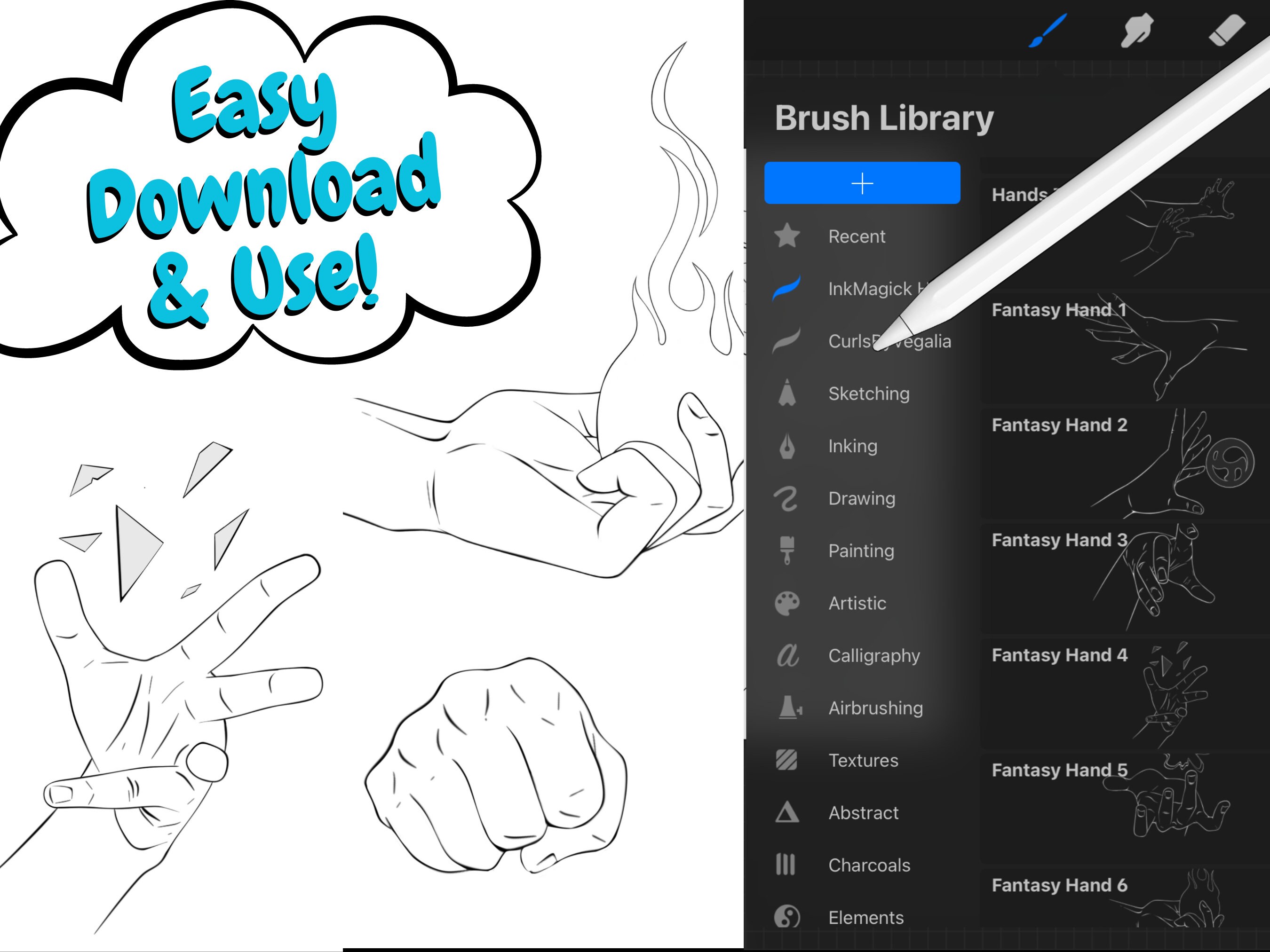33 Procreate Hand Stamps, Procreate Guide Brushes, iPad Procreate Brushes, Posing, Digital ...