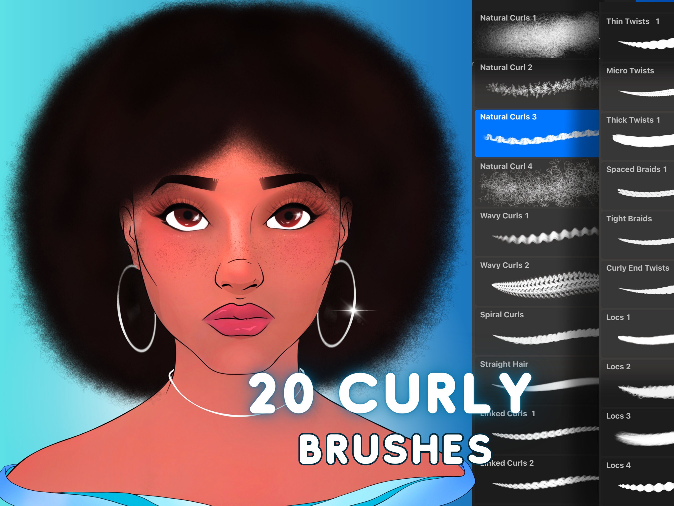 Procreate Curly Hair Brushes, iPad Procreate Brushes, Procreate Natural ...