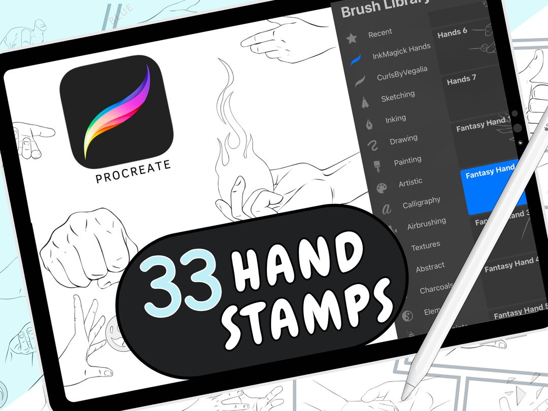 33 Procreate Hand Stamps, Procreate Guide Brushes, iPad Procreate ...