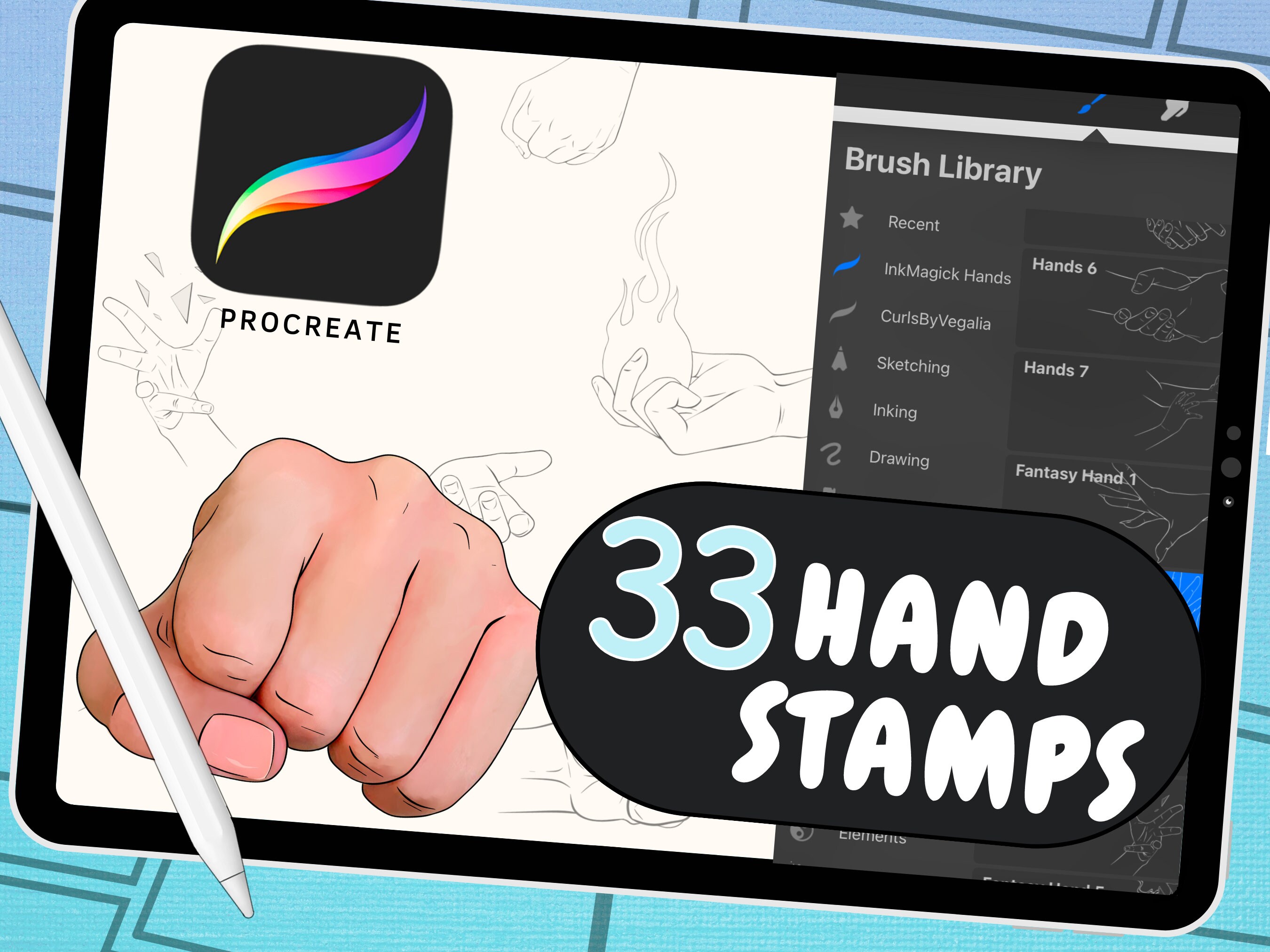 33 Procreate Hand Stamps, Procreate Guide Brushes, iPad Procreate ...