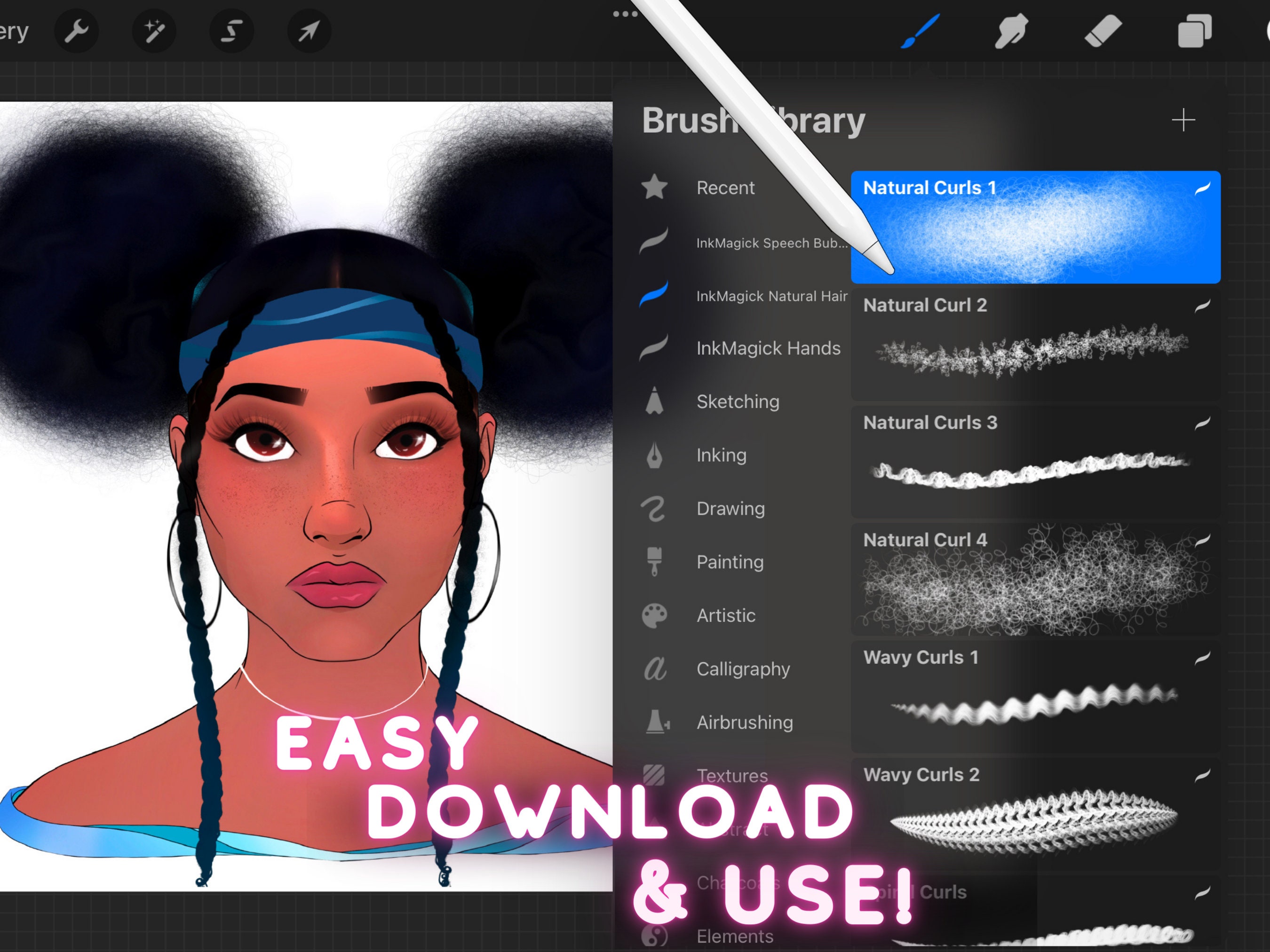 Procreate Curly Hair Brushes, iPad Procreate Brushes, Procreate Natural Hair Brushes, Procreate ...