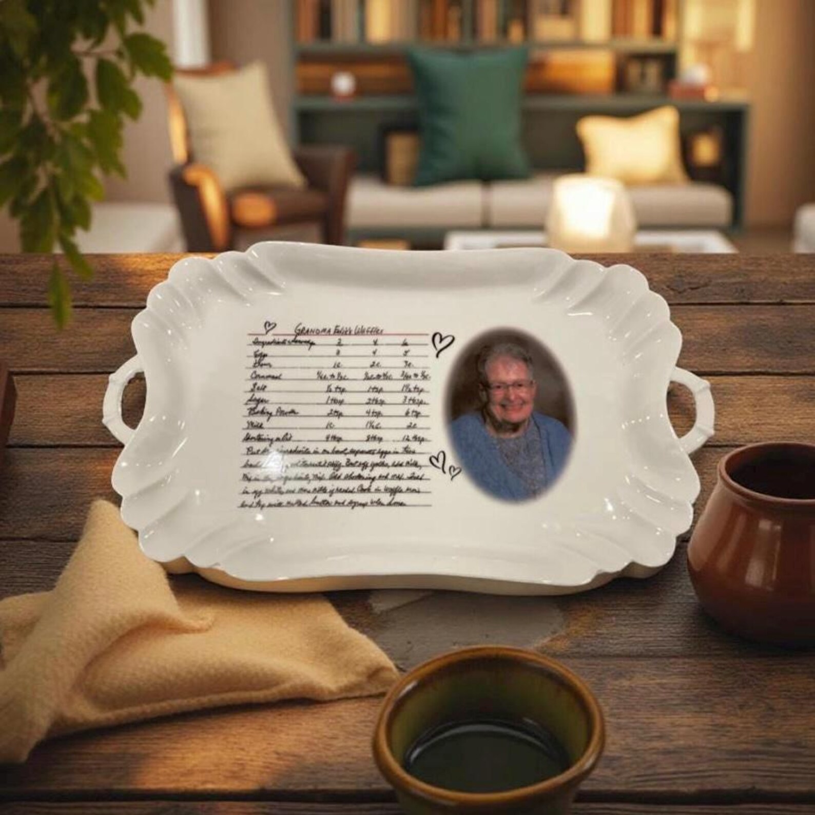 Personalized Ceramic Platter With Handles, Handwritten Recipe Keepsake ...