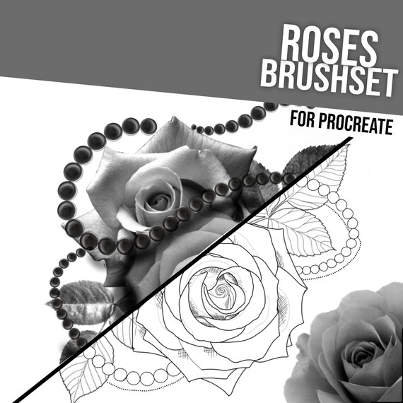 Procreate Tattoo Roses Leaves & Stencils Brush and Stamp Set | Etsy