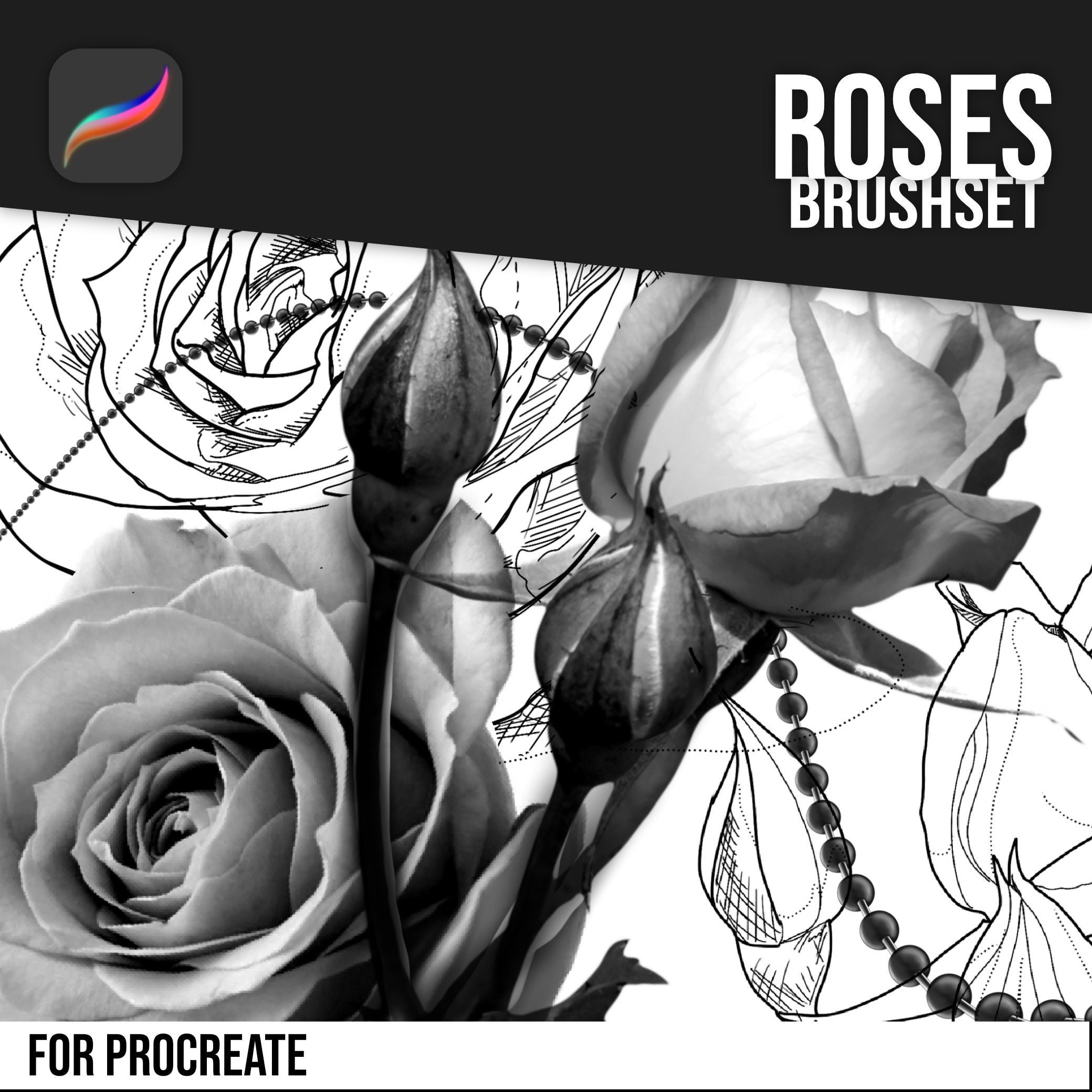 Procreate Tattoo Roses Leaves & Stencils Brush and Stamp Set - Etsy