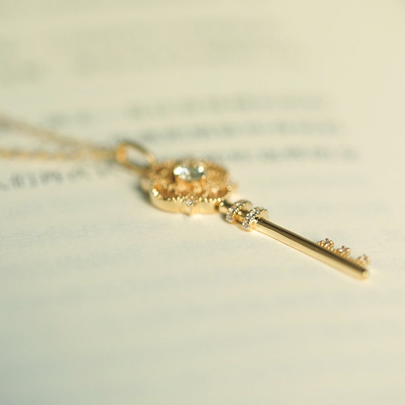 Gold Key Pendant Genuine 18K Yellow Gold Natural Diamond Key - Etsy