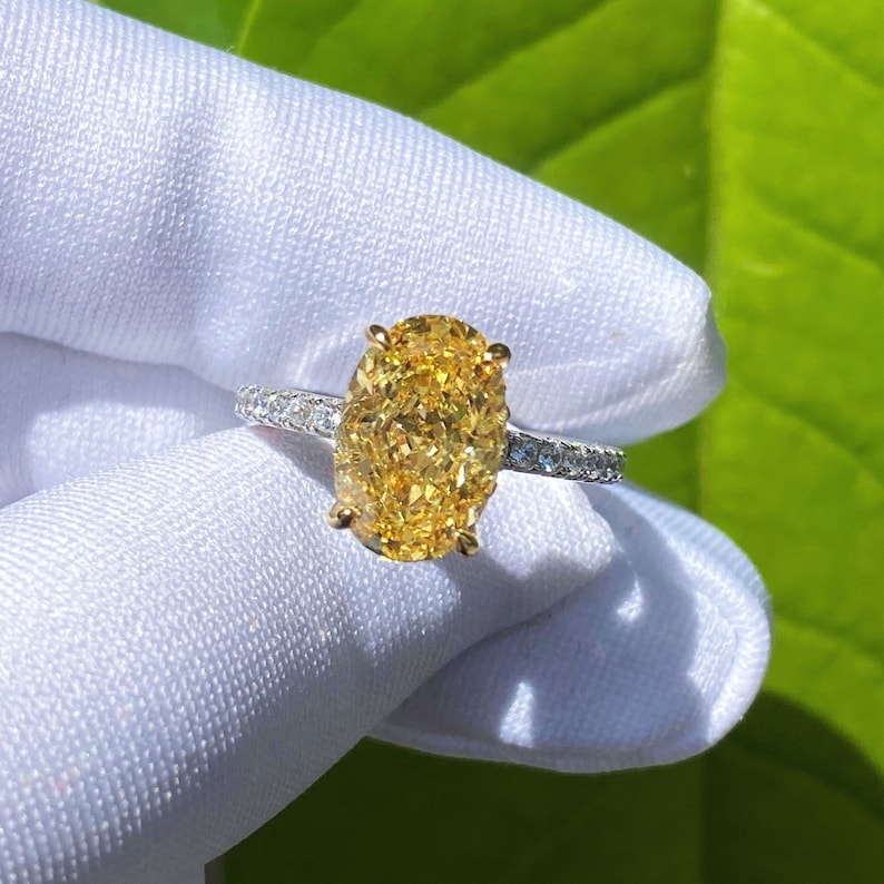 Stunning High Quality Imitation Yellow Diamond Ring 18K White - Etsy