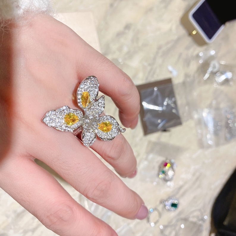 Stunning High Quality Imitation Yellow Diamond Ring 18K White - Etsy