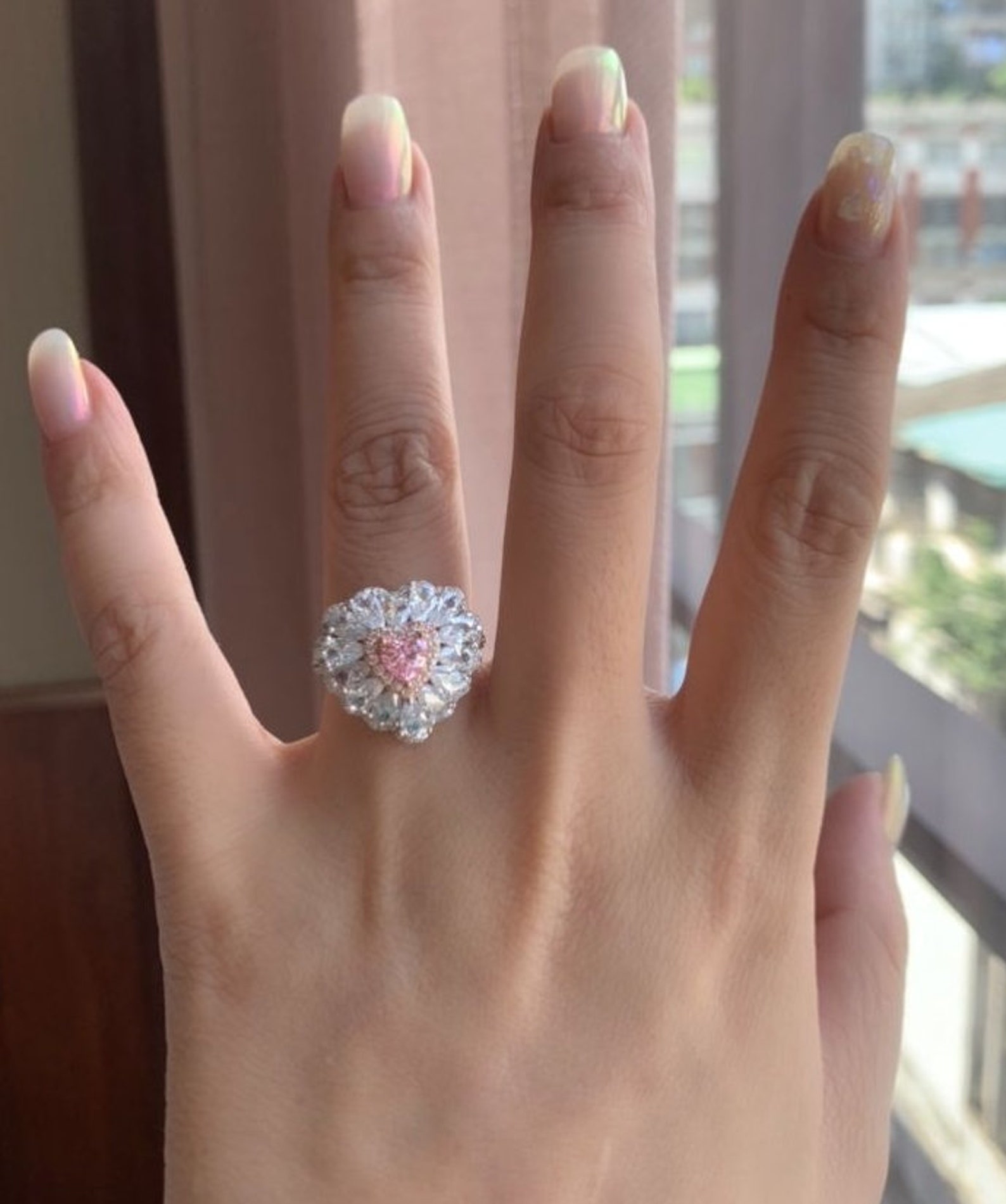 Stunning High Quality Imitation Pink Diamond Ring 18K White - Etsy