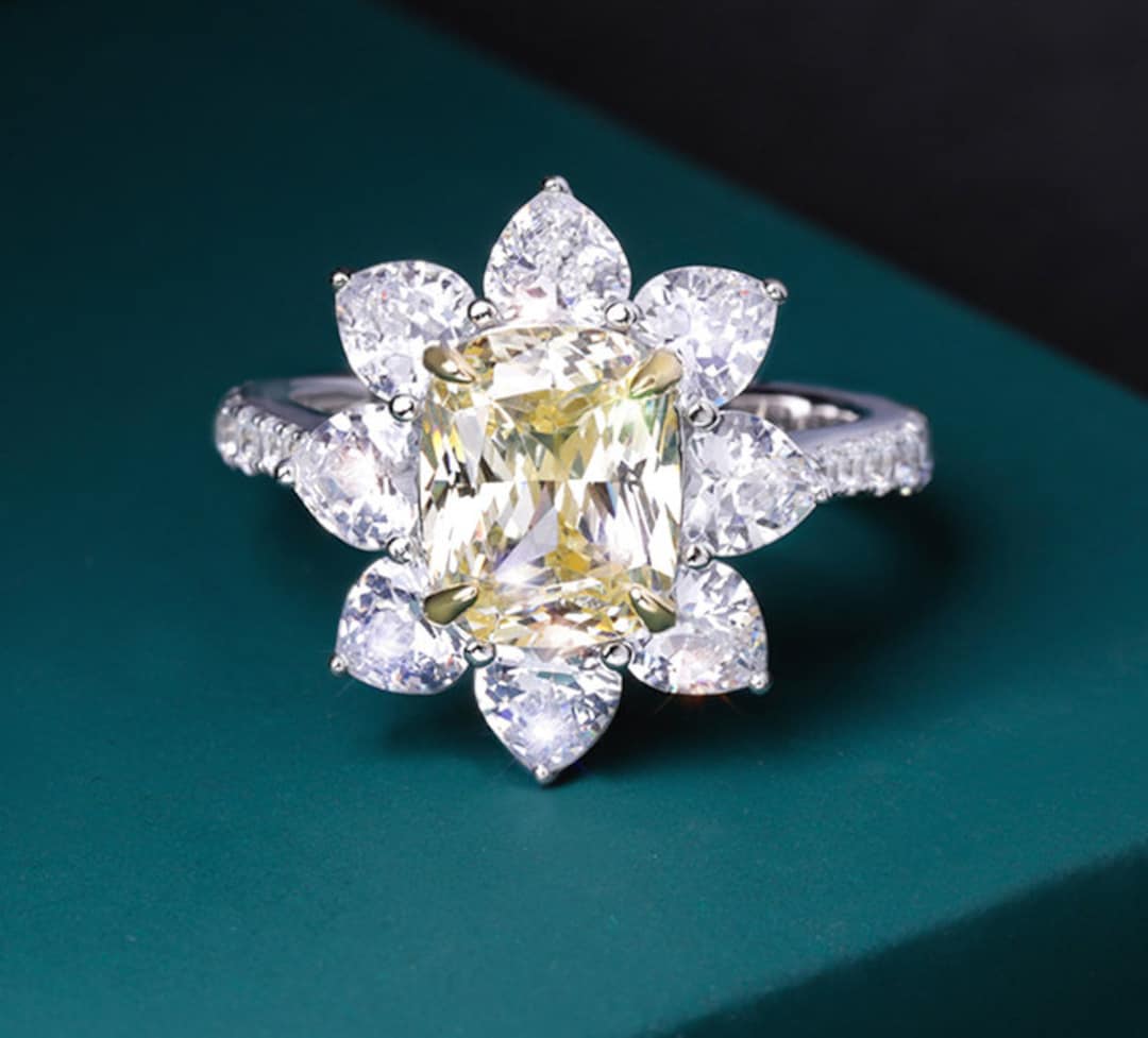 Stunning High Quality Imitation Yellow Diamond Ring, 18K White Gold ...