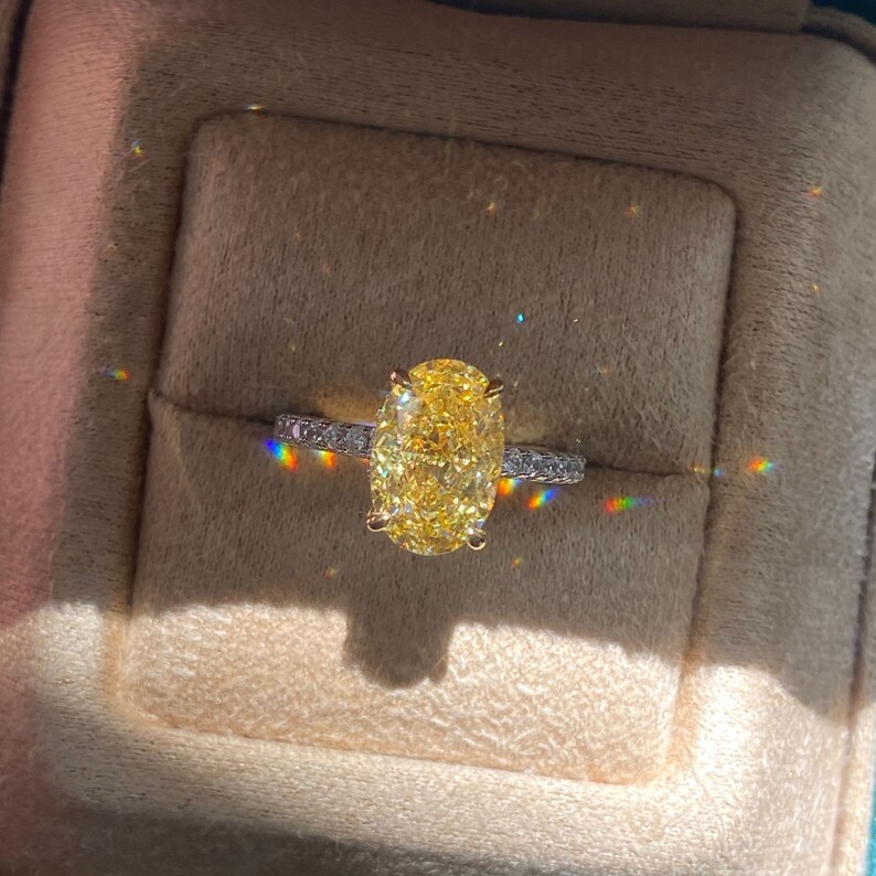 Stunning High Quality Imitation Yellow Diamond Ring 18K White - Etsy