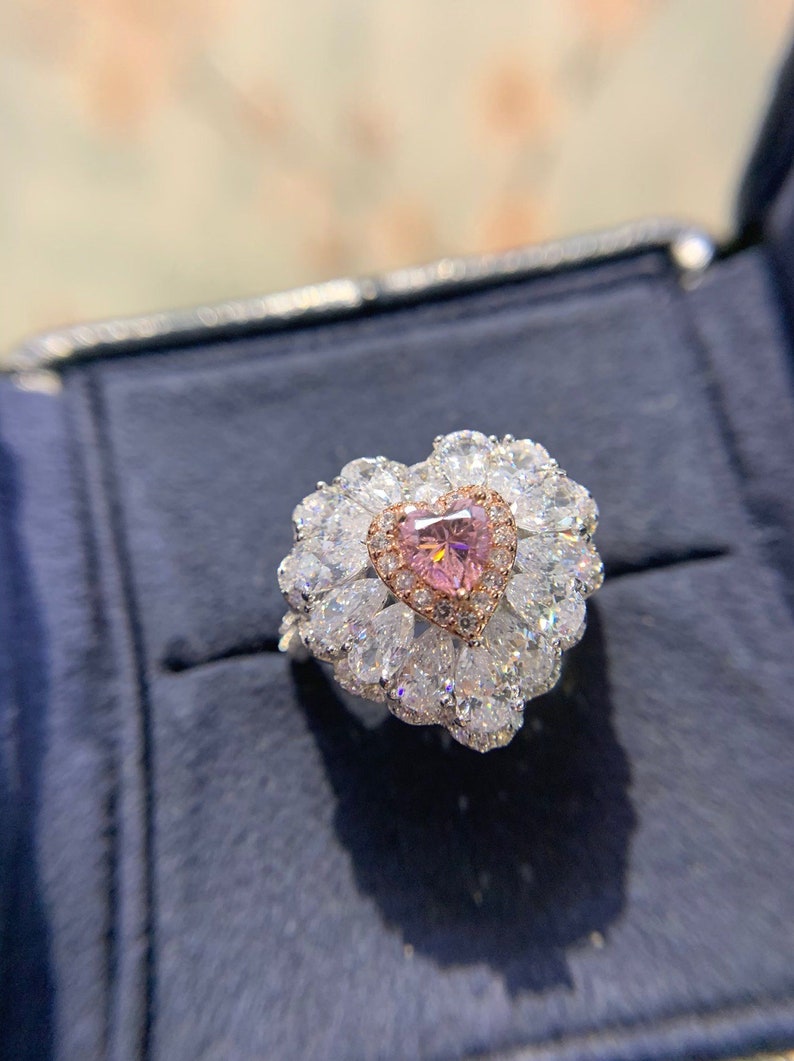 Stunning High Quality Imitation Pink Diamond Ring 18K White | Etsy