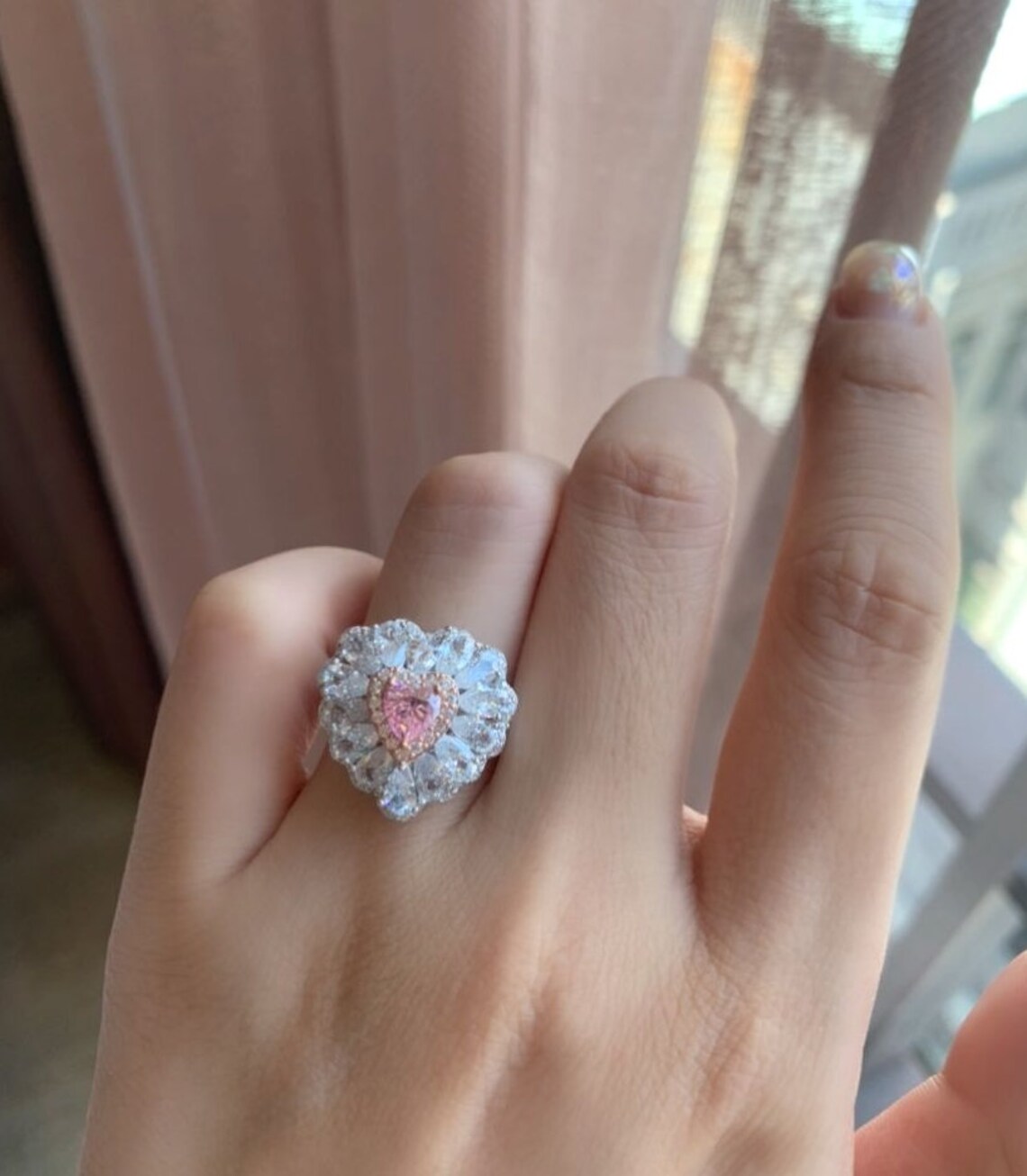 Stunning High Quality Imitation Pink Diamond Ring 18K White - Etsy