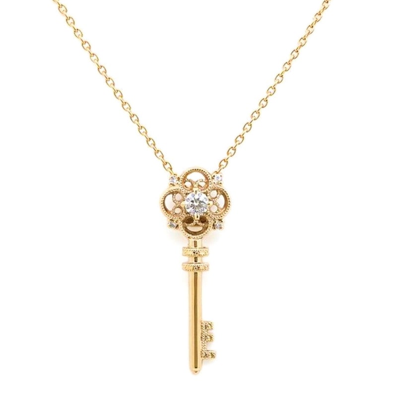 Gold Key Pendant Genuine 18K Yellow Gold Natural Diamond Key - Etsy