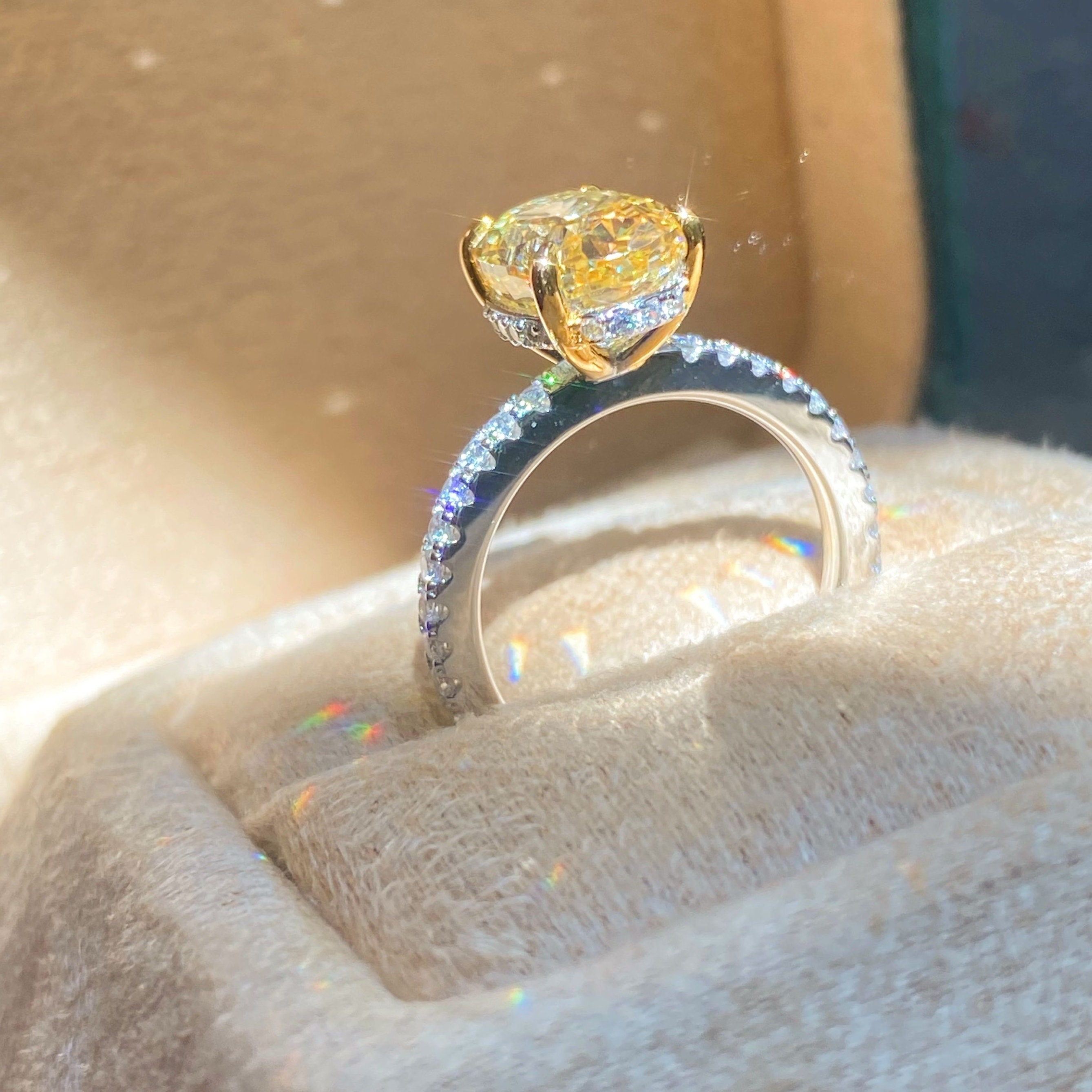 Stunning High Quality Imitation Yellow Diamond Ring 18K White | Etsy