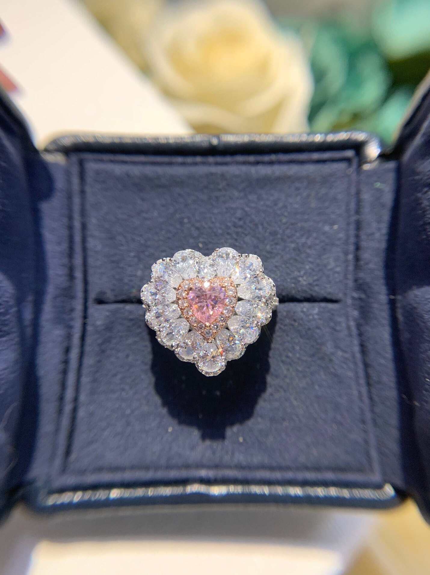 Stunning High Quality Imitation Pink Diamond Ring 18K White | Etsy