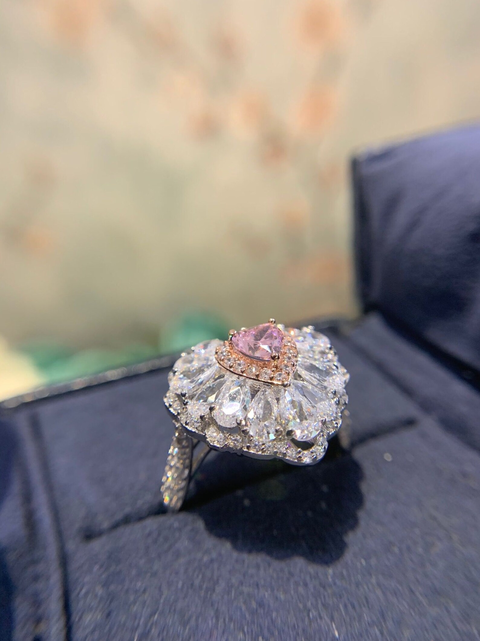 Stunning High Quality Imitation Pink Diamond Ring 18K White | Etsy