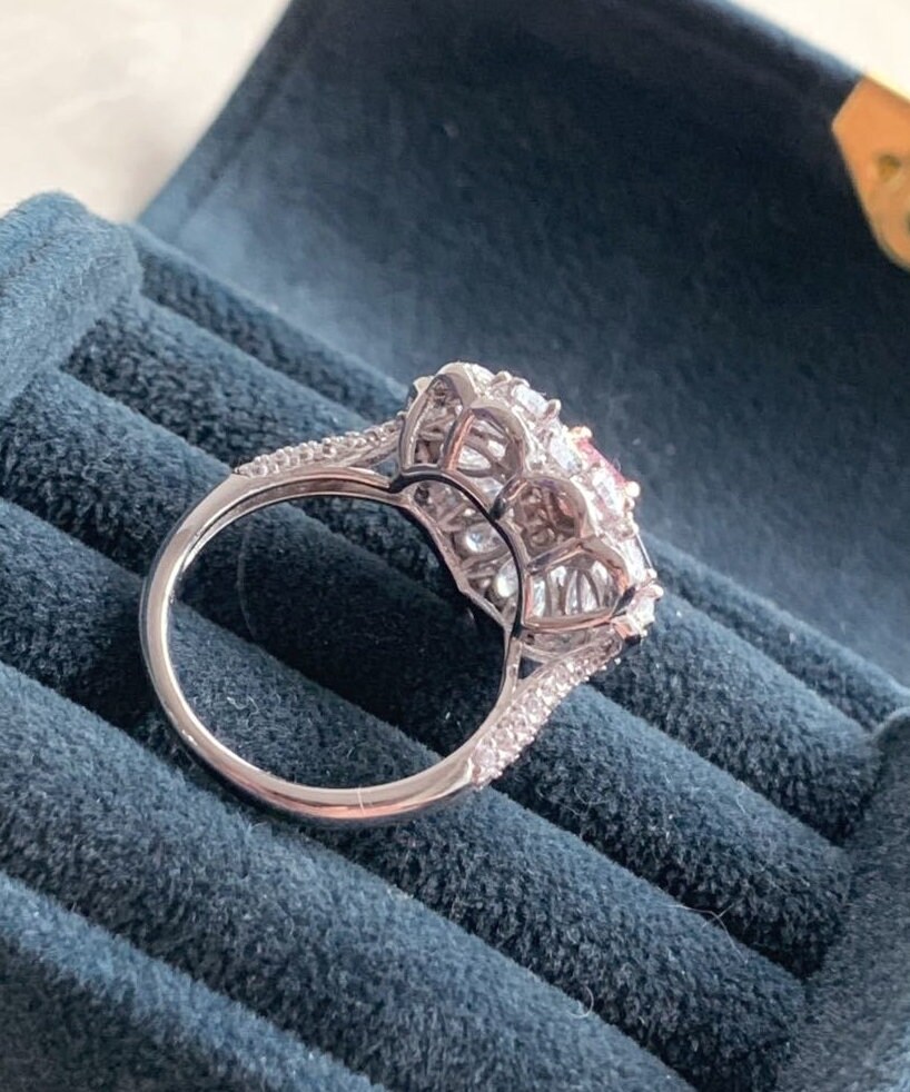 Stunning High Quality Imitation Pink Diamond Ring 18K White | Etsy