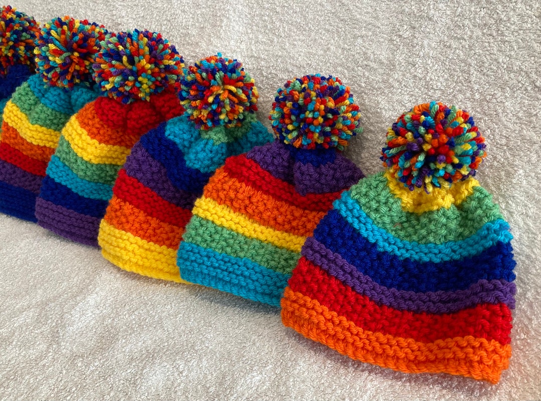 Rainbow Bobble Hat - Etsy UK