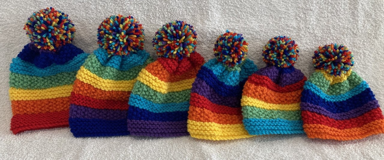 Rainbow Bobble Hat - Etsy UK