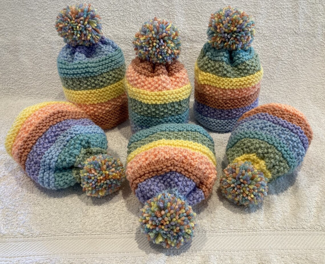 Rainbow Pastel Bobble Hats | Etsy
