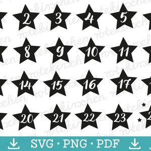 Advent Numbers With Stars | SVG PNG PDF | Plotter File, Laser File for ...