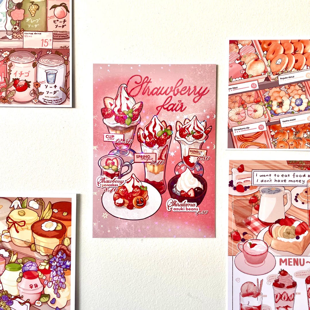 Strawberry Fair Parfait Kawaii Art Print - Etsy Australia