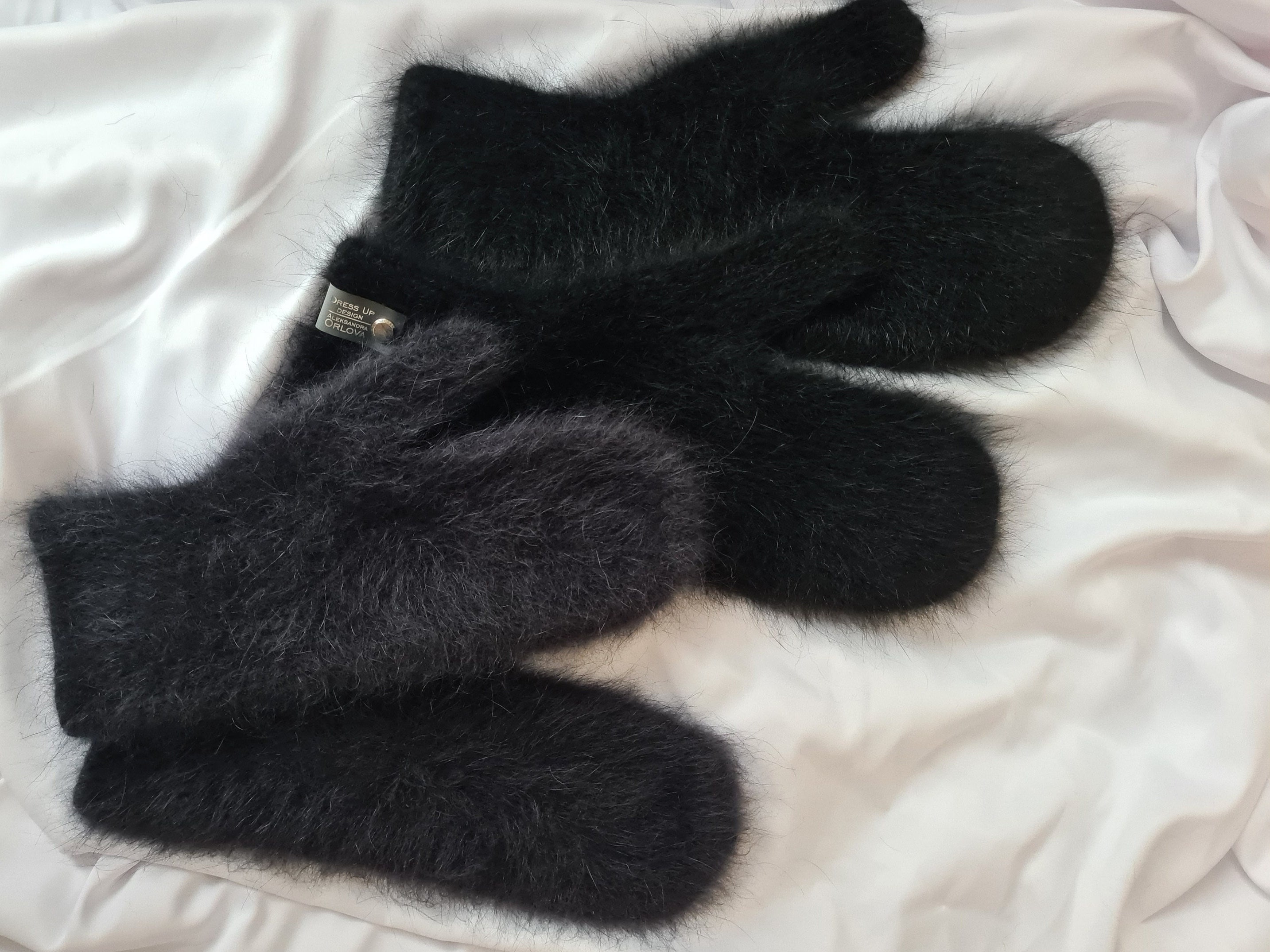 Knitted Angora Mittens for Man or Woman Unisex. Knitted Fingerless ...