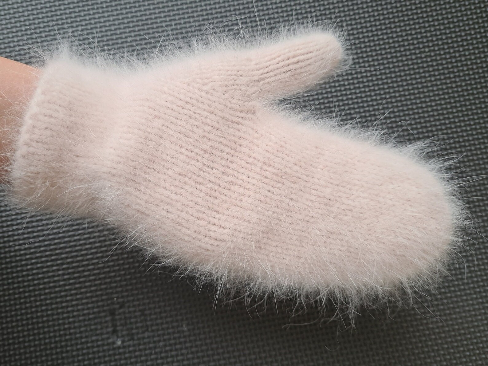 Knitted Angora Mittens for Man or Woman Unisex. Knitted Pink Fingerless ...