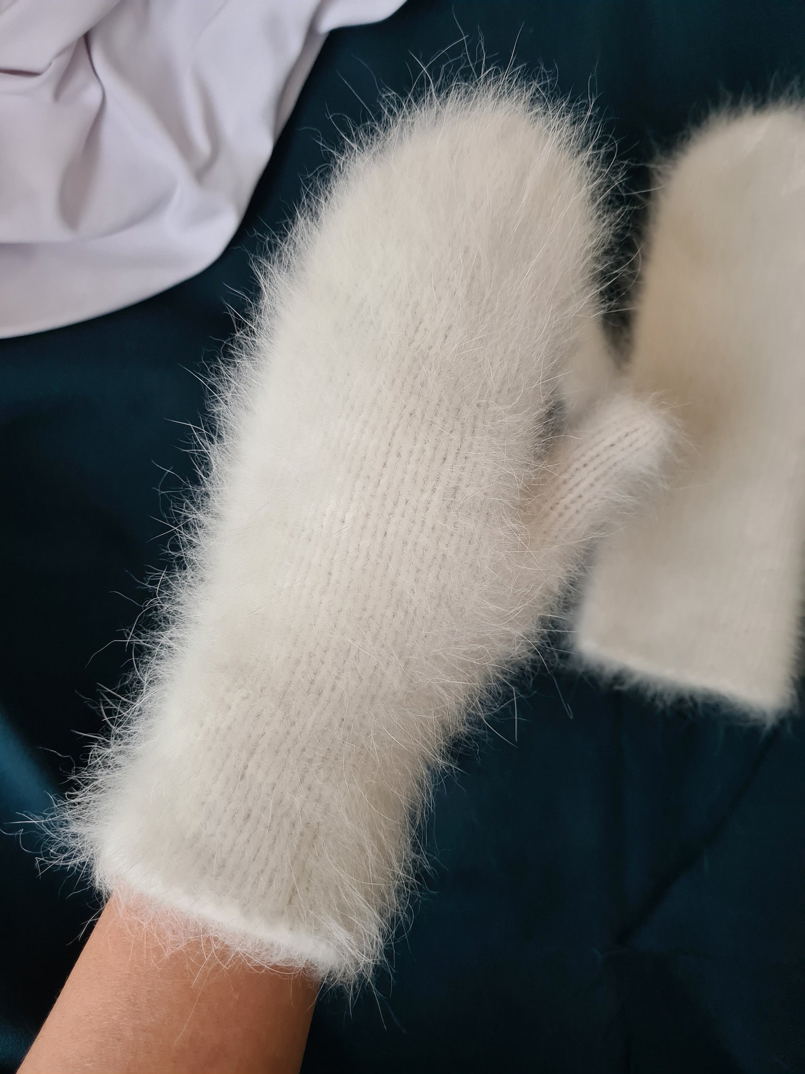 Knitted Angora Mittens for Man or Woman Unisex. White Angora Mittens ...