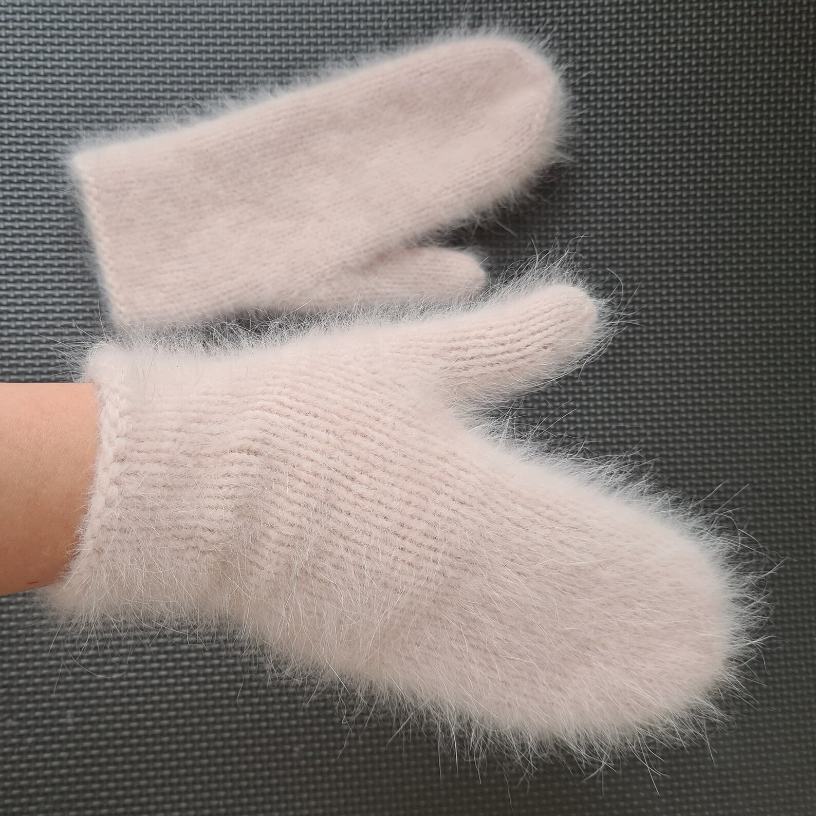 Knitted Angora Mittens for Man or Woman Unisex. Knitted Pink Fingerless ...