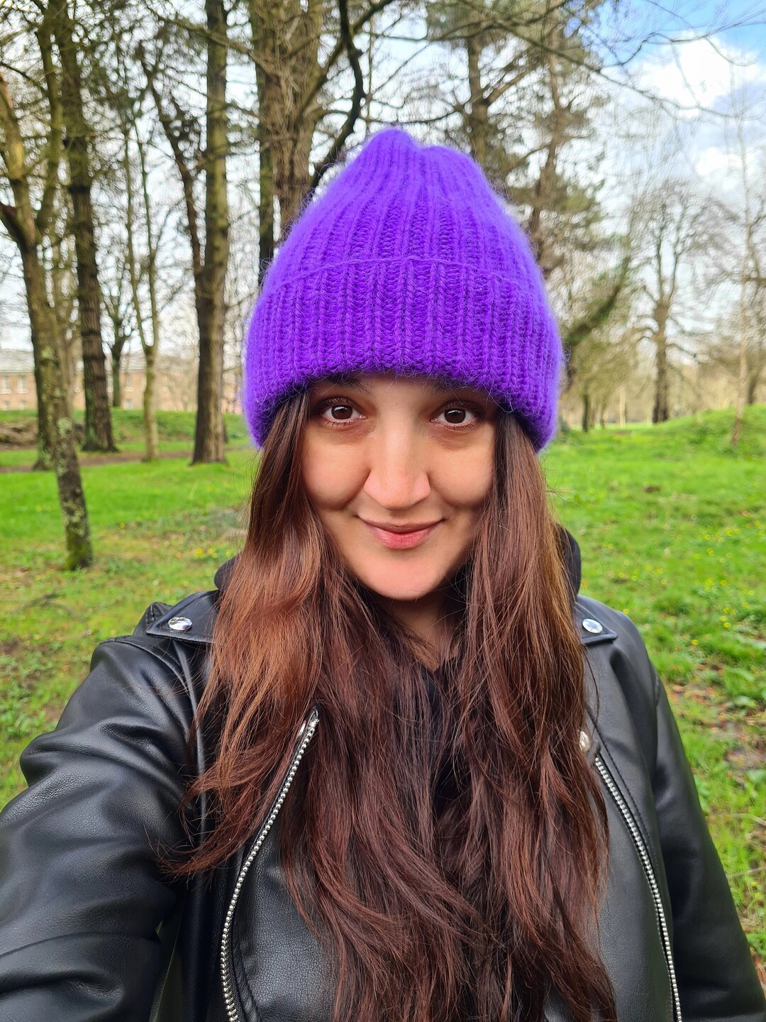 Knitted Purple Angora Hat Angora Hat Fluffy Warm Beanie Women Gift Gift ...