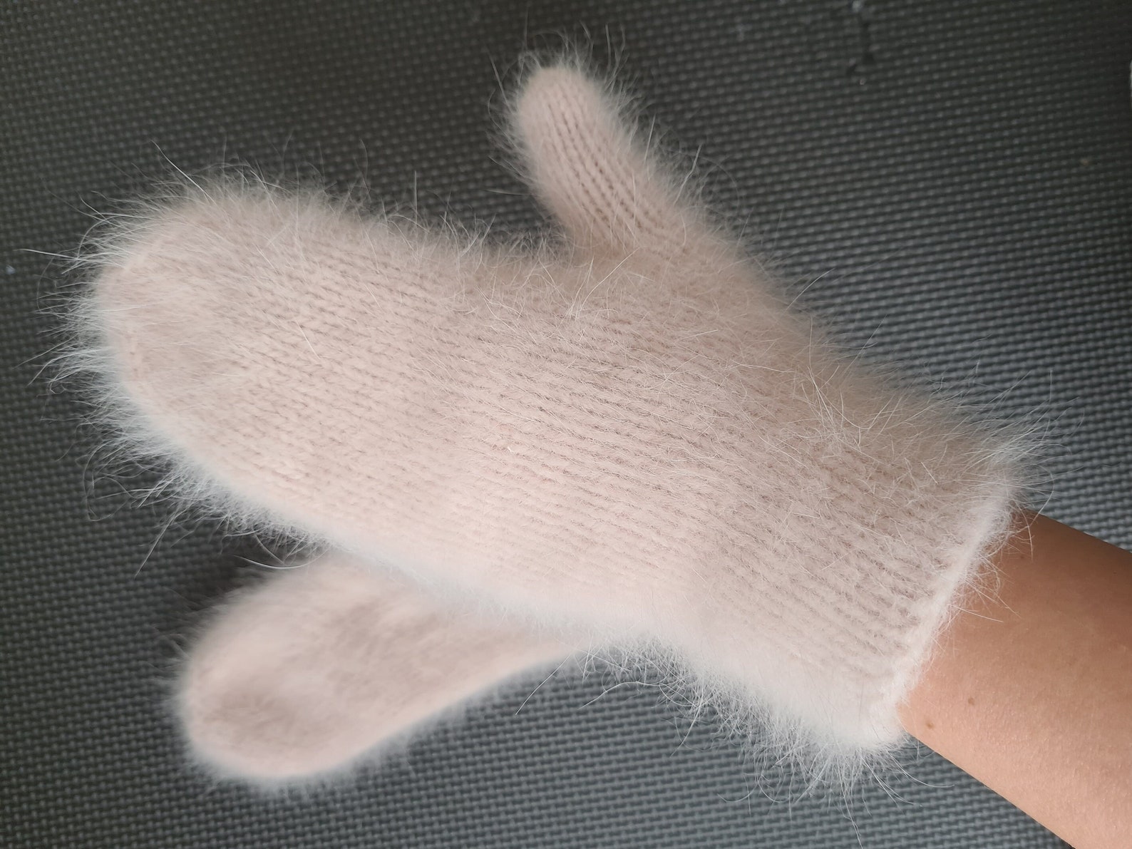Knitted Angora Mittens for Man or Woman Unisex. Knitted Pink Fingerless ...