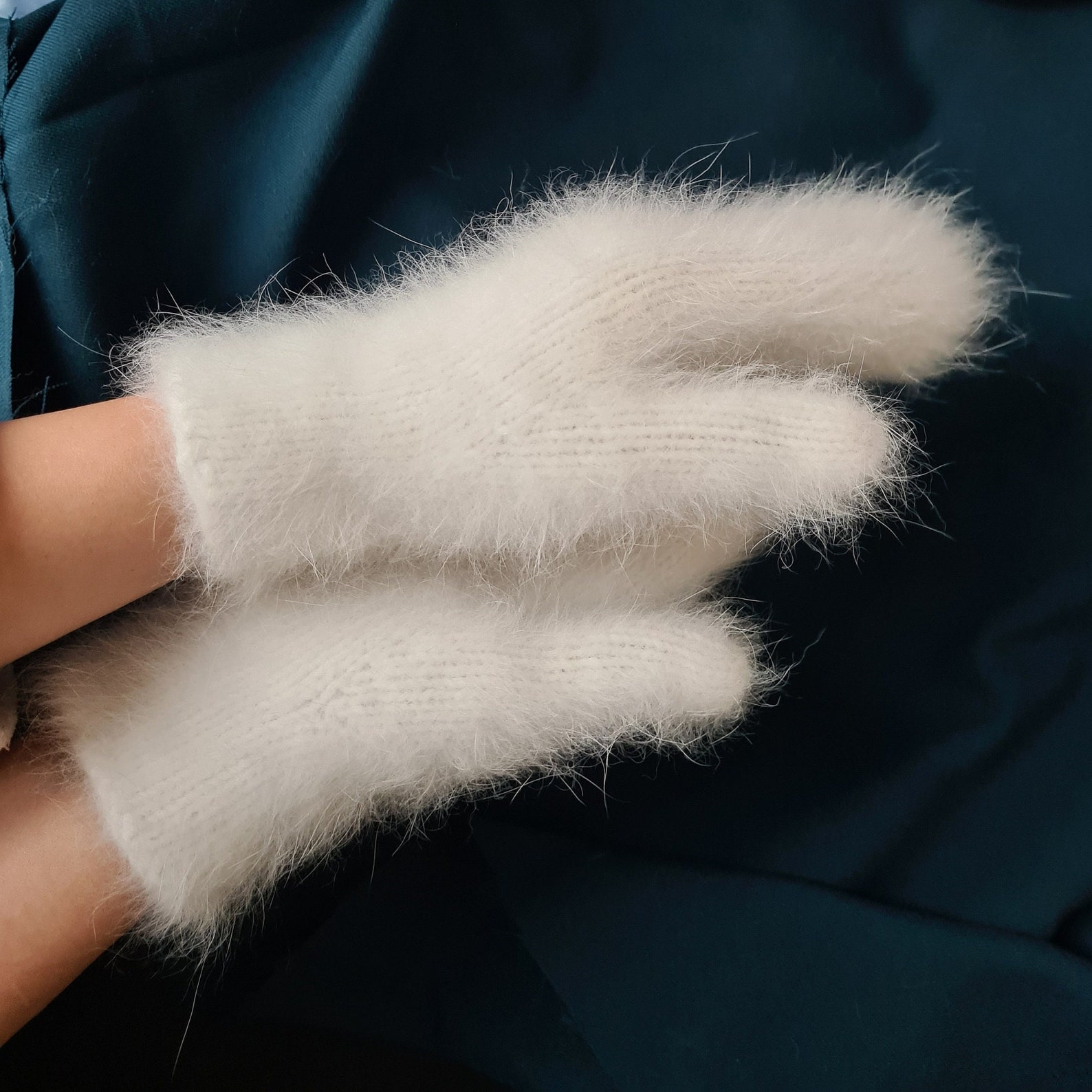 Knitted Angora Mittens for Man or Woman Unisex. White Angora Mittens ...