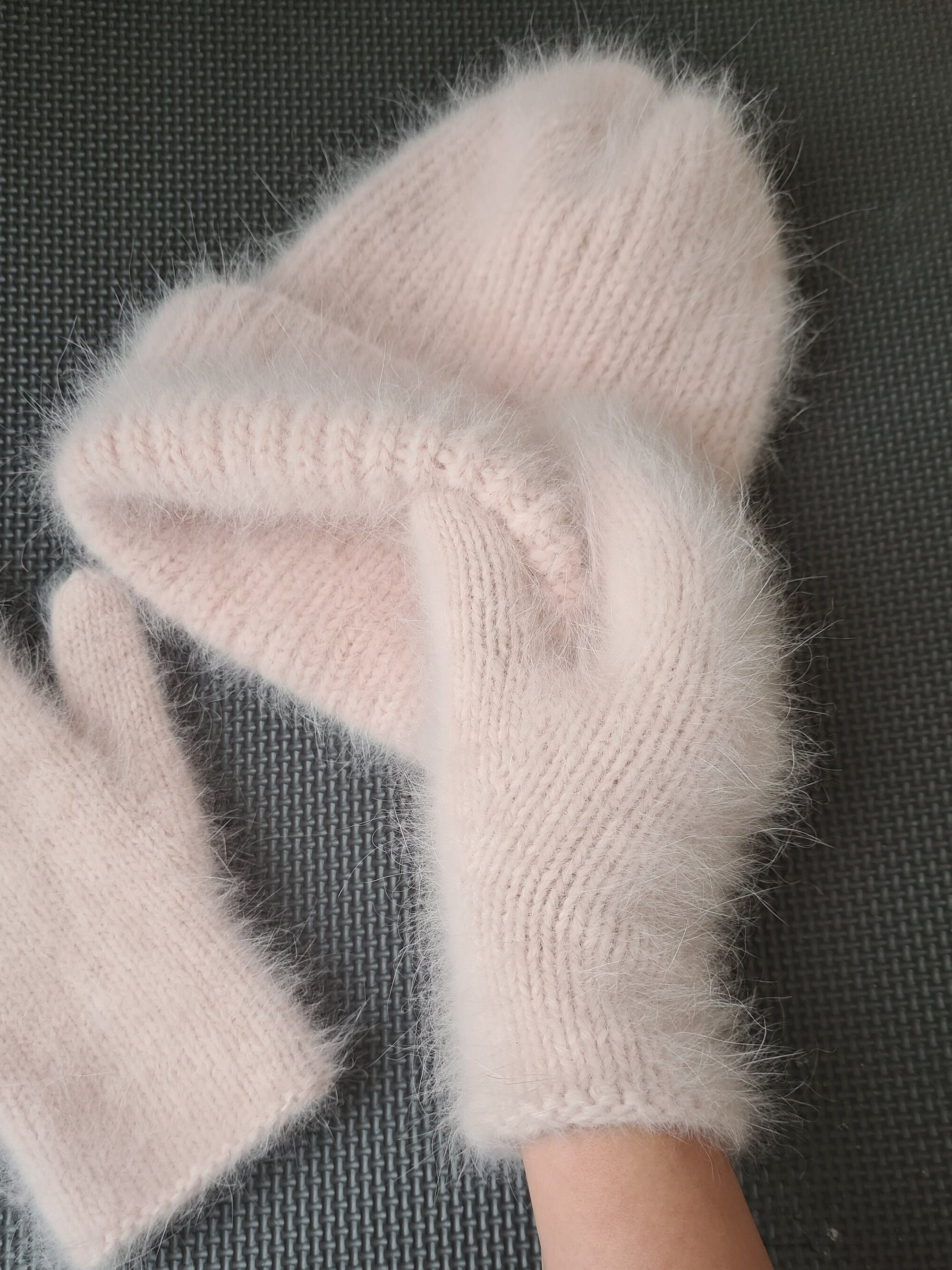 Knitted Angora Mittens for Man or Woman Unisex. Knitted Pink Fingerless ...