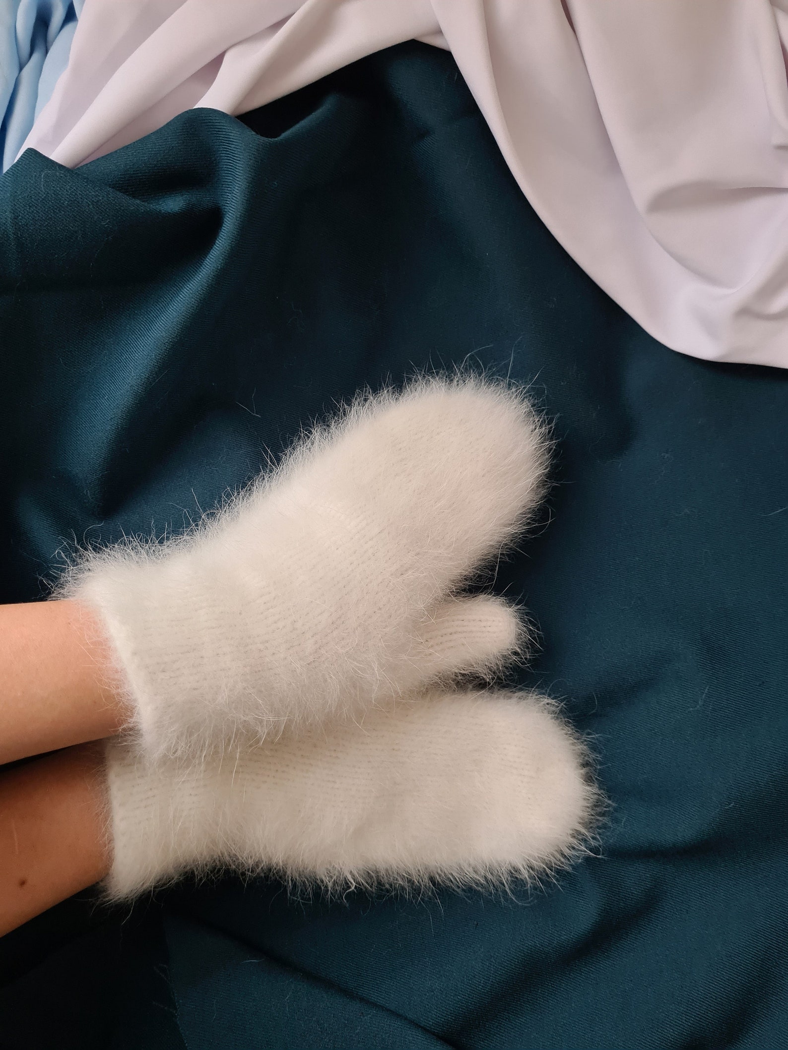 Knitted Angora Mittens for Man or Woman Unisex. White Angora Mittens ...