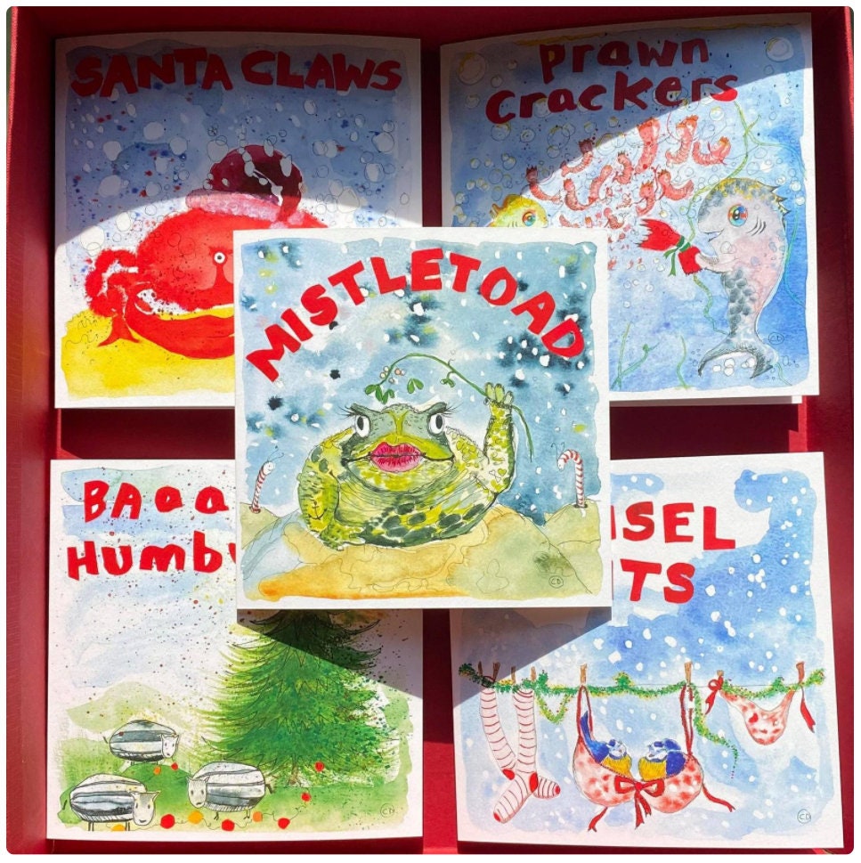 5 Christmas cards. Fun animal-themed Christmas card pack with 1 of each ...